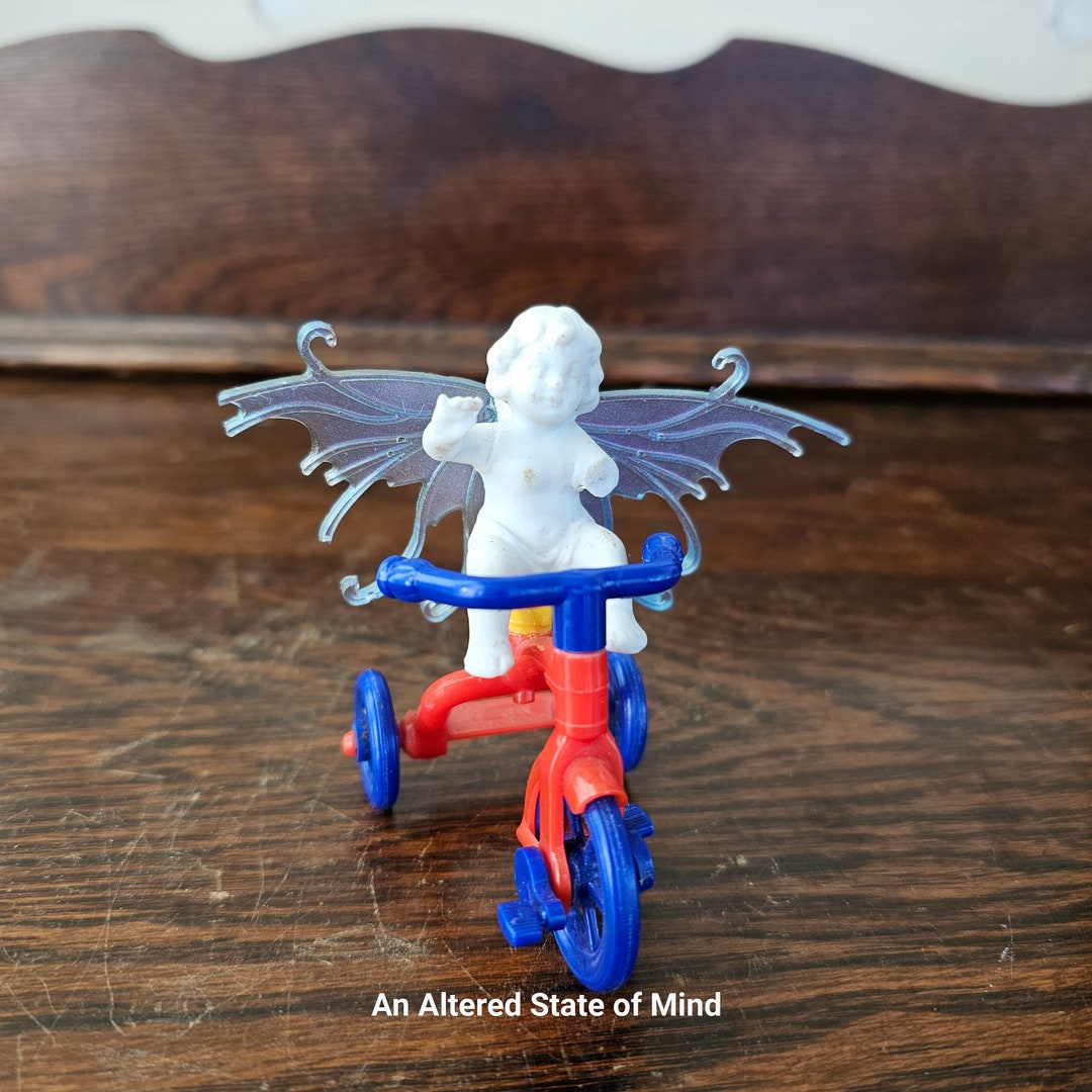 Tricycle Fairy Resin Wings Fairy Garden Decor Altered Art Doll Figurine ...
