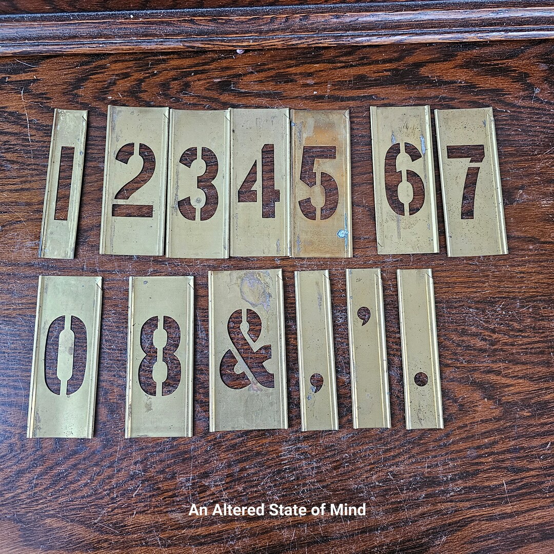 13 Pc Vintage Brass Stencil Set, 4" Numbers Interlocking Metal Numeral ...