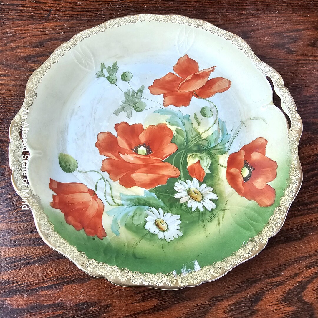 Vintage Orange Poppy 10" Plate, Handpainted Prussia, Crown B Platter ...