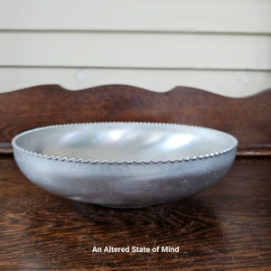 Vintage Aluminum Hand Forged Bowl 10 Crimped Edge Hammered Engraved ...