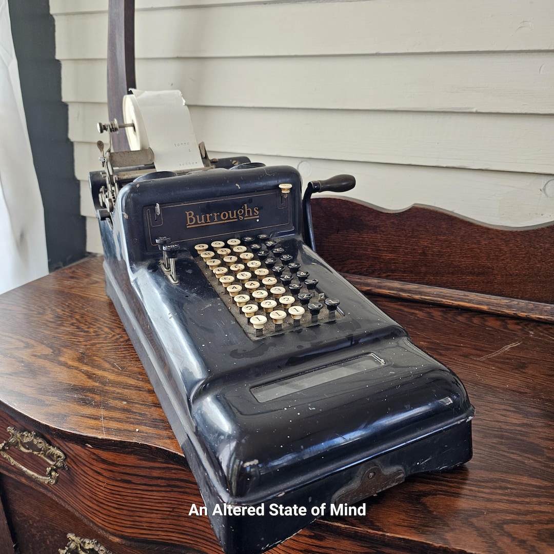 Vintage Burroughs Adding Machine, Works! Manual Hand Crank Calculator ...