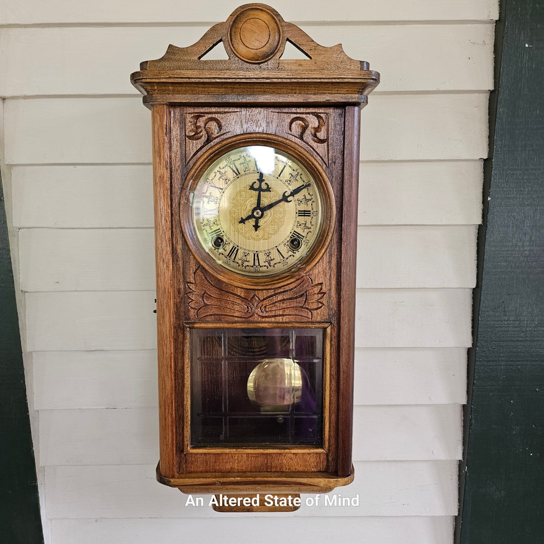 Small Vintage Grandfather Wall Clock, 8 Day Wind-up Mechanical Clock ...
