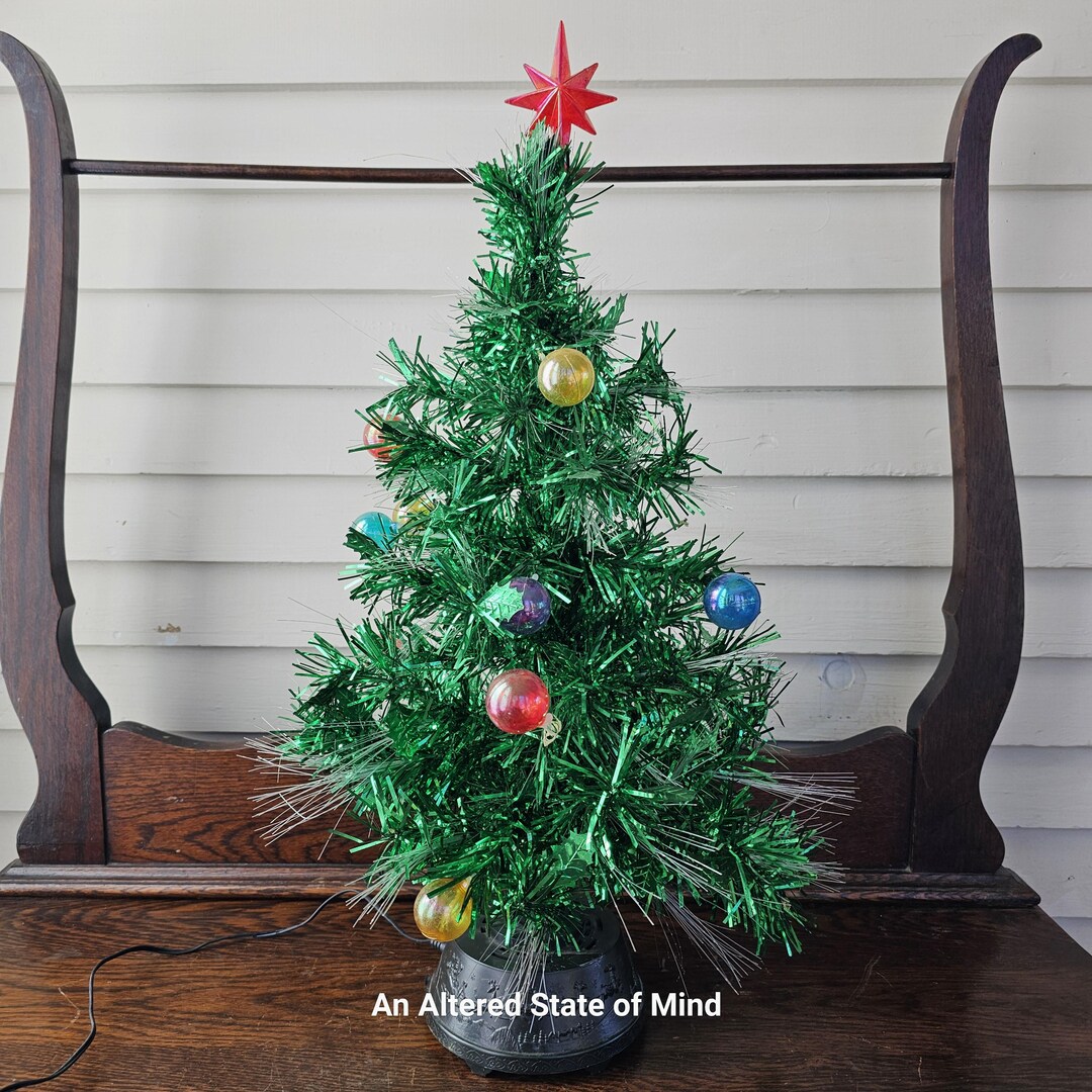 Vintage 24 Green Tinsel Christmas Tree, Small Table Top Tree, Fiber ...