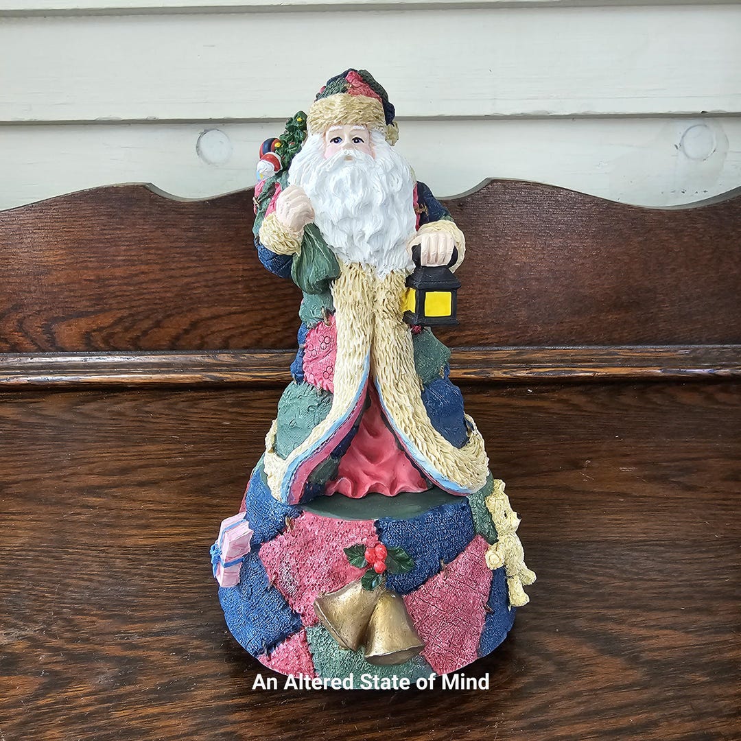Vintage Spinning Santa Claus Music Box, Patchwork Cape, Have Yourself A ...