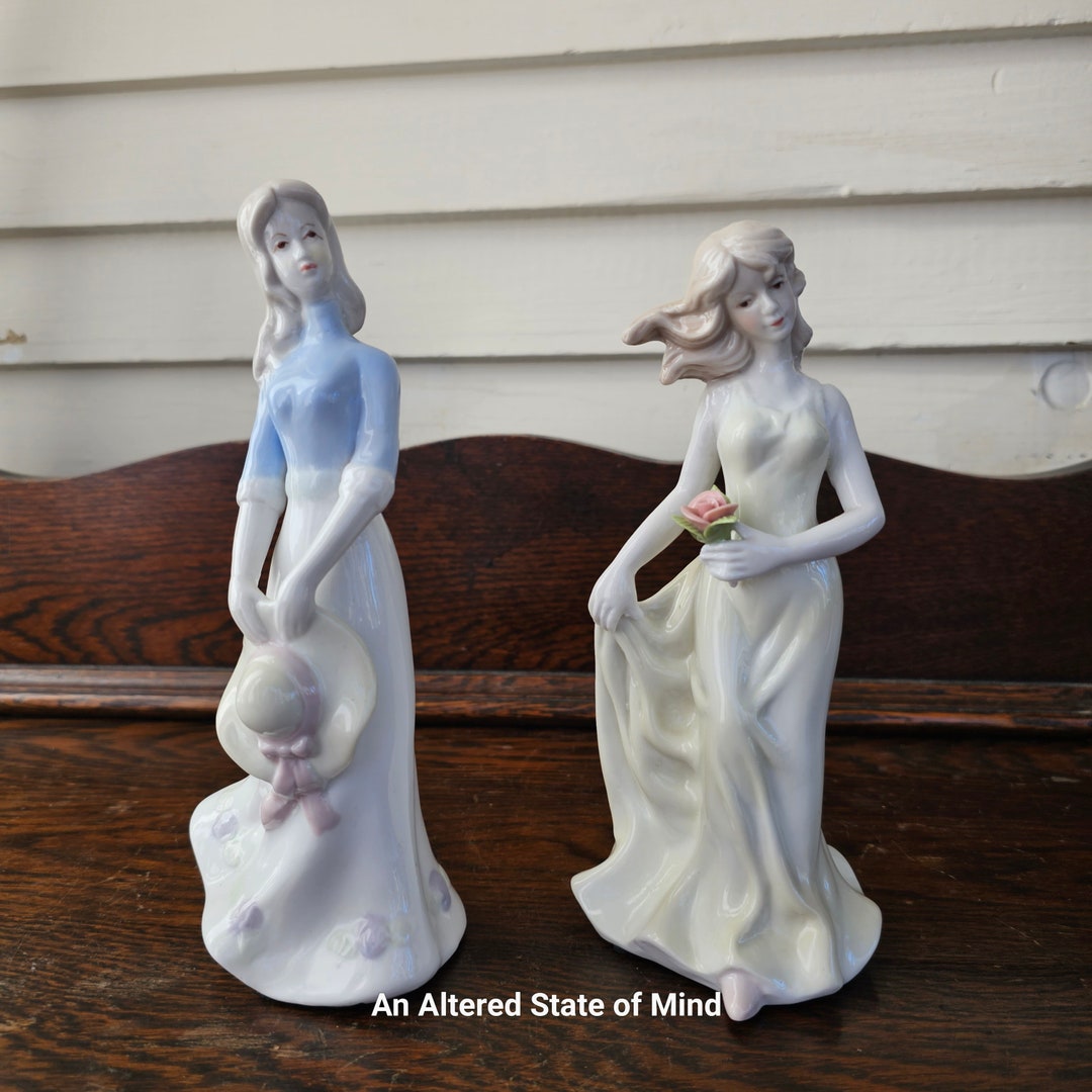 2 Vintage Porcelain Lady Figurines K's Collection Soft Pastel Classy ...