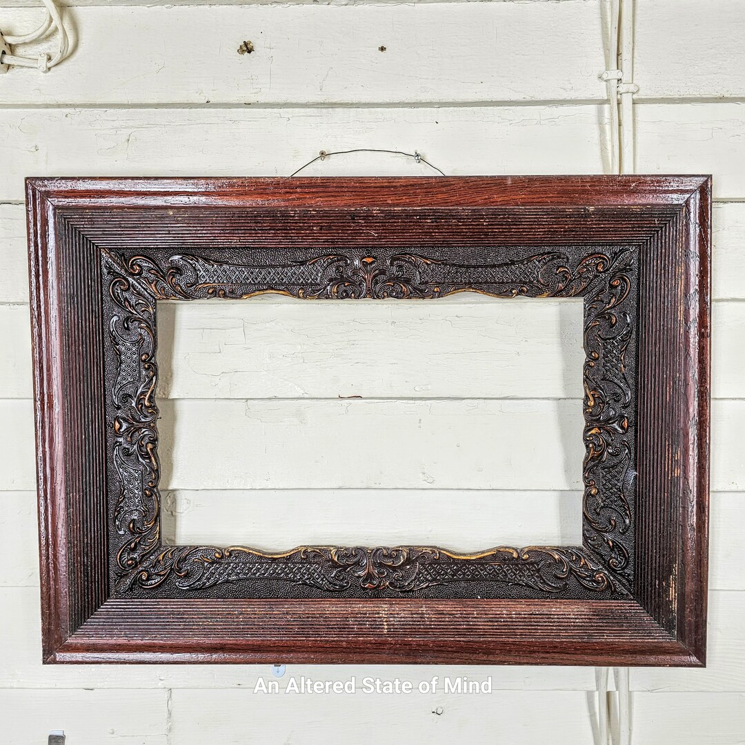 Vintage Carved Wood Picture Frame Ornate Wall Hanging Multi-layer ...