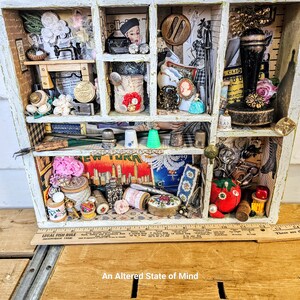 A Stitch'n Good Time Ooak Mixed Media Assemblage Miniature Shadow Box Shelf Instant Collection ...