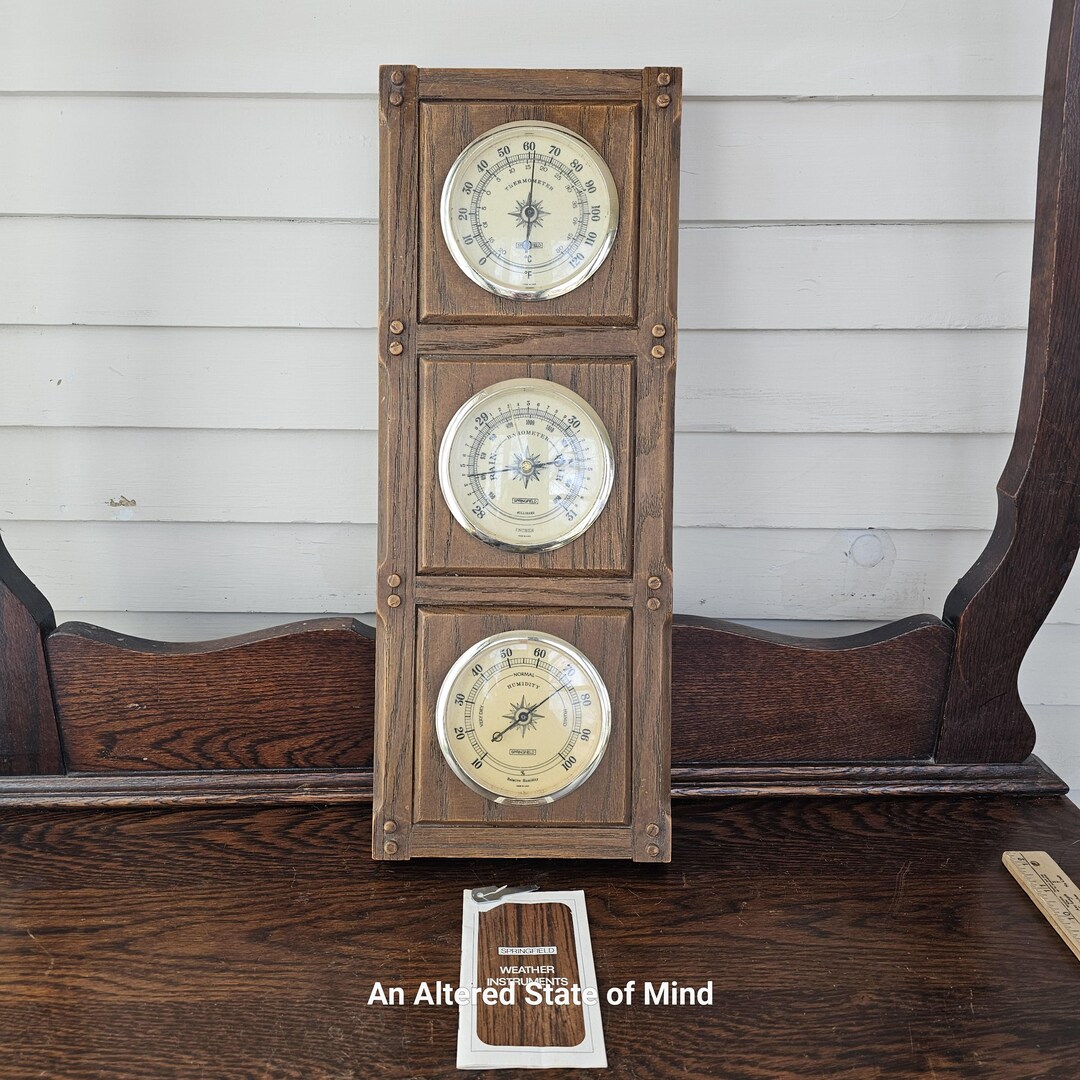 Vintage Springfield Weather Station: Mid-century Faux Wood Thermometer ...