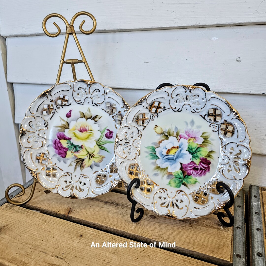 Pair of Lefton China Decorative Plates Handpainted Rose Floral - Etsy