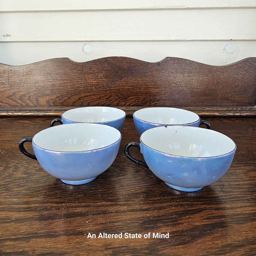 Vintage Lusterware Teacups: Blue Ceramic Tea Set, Made in Japan - Etsy