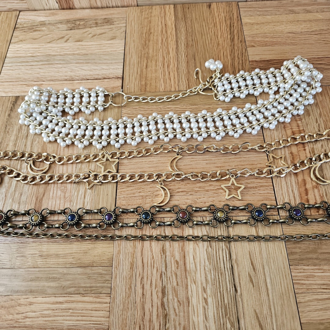 3 Women's Waist Belts, Vintage Chunky Belt Lot, Waist Belt, Faux Pearl ...