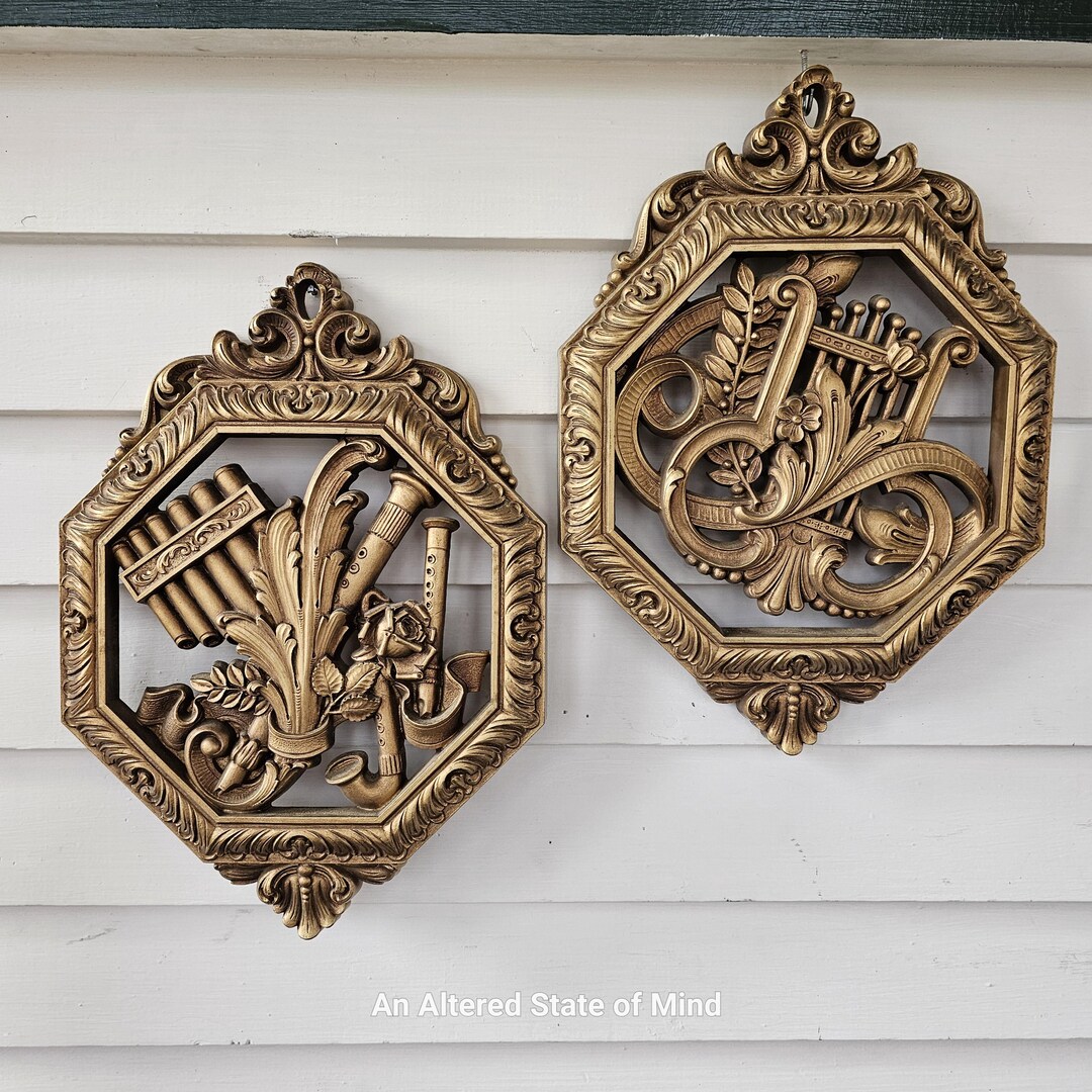 Vintage MCM Musical Instrument Wall Hanging Decor, Gold Tone HOMCO ...