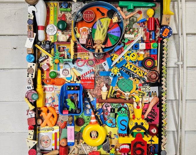 Large Framed quack-a-ma-doodle Vintage Toy Box Assemblage Art Mixed ...