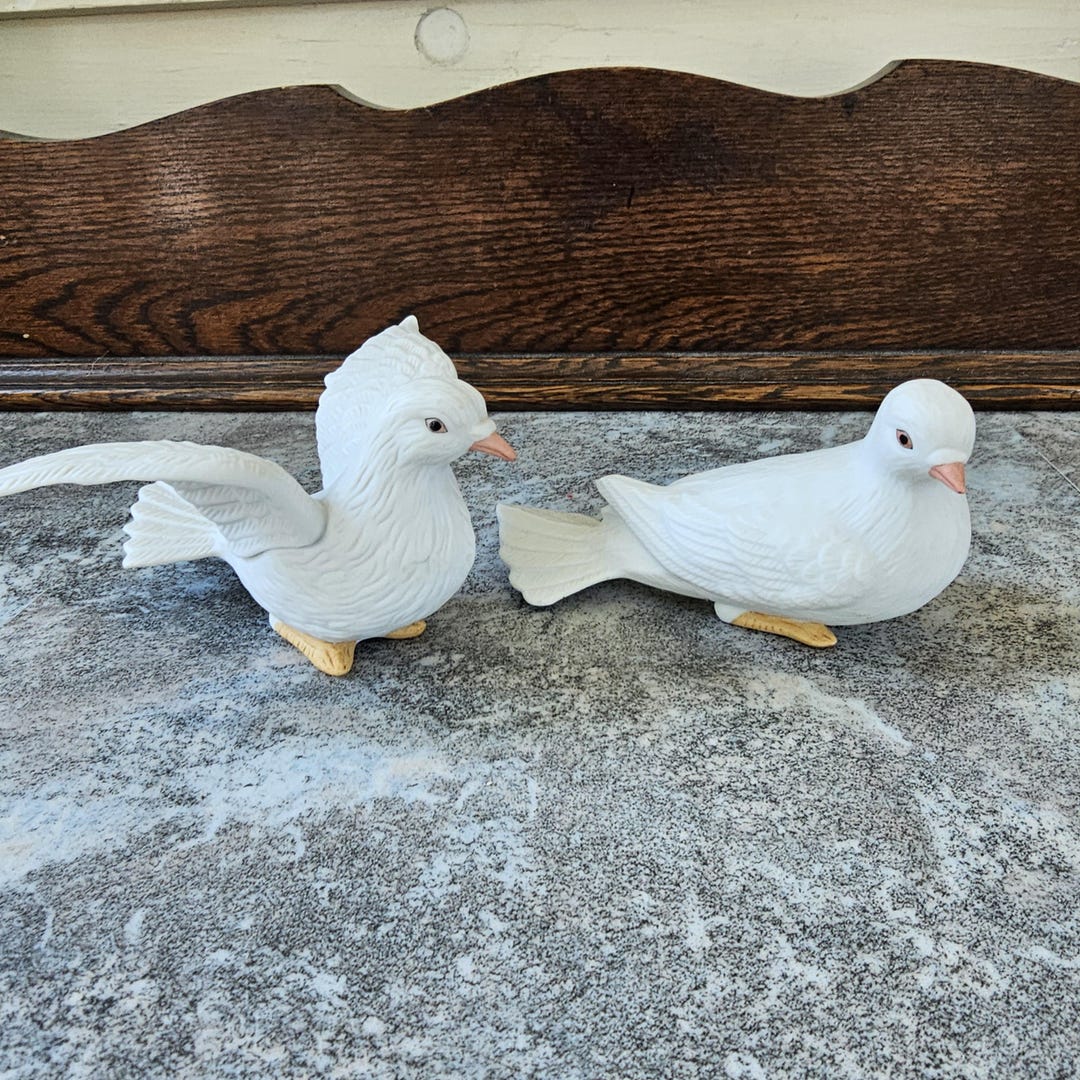 Vintage Homco Dove Figurines (set of 2) - White Ceramic Bird Decor - Etsy