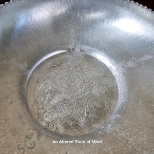 Vintage Aluminum Hand Forged Bowl 10 Crimped Edge Hammered Engraved ...