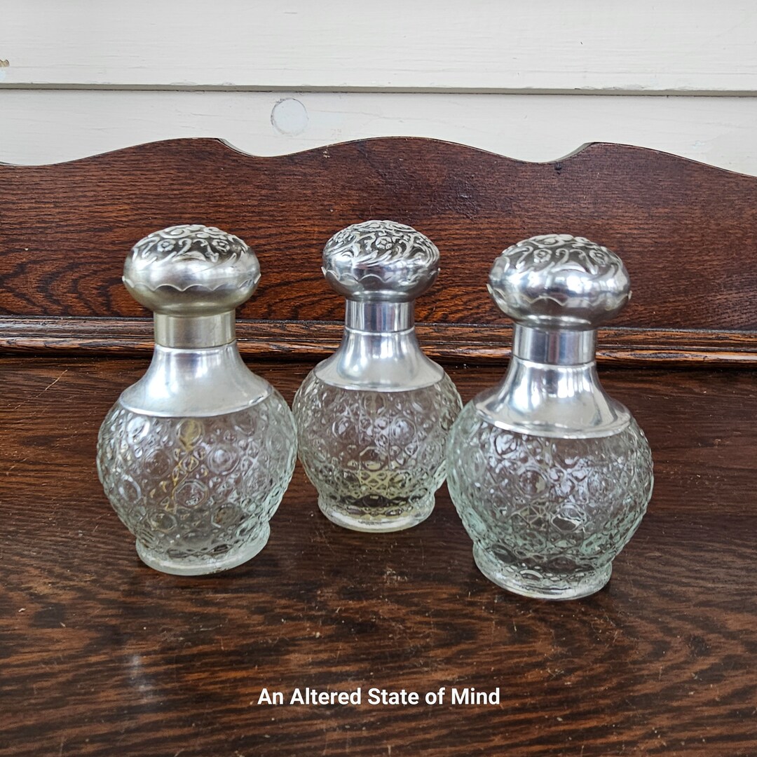 Choice Vintage Perfume Bottle Jar Ornate Silver Lid Decorative ...