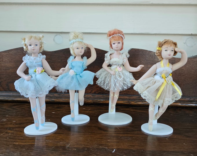 4 Tiny Ballerina Dancer Porcelain Dolls Vintage Collectible Small ...