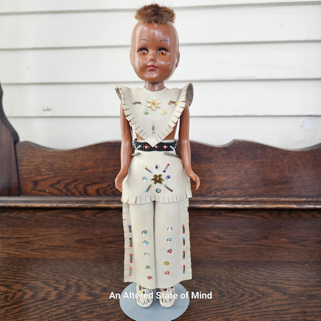 11" Vintage Plastic Doll, Native American Indian, Mohawk Doll, Handmade ...