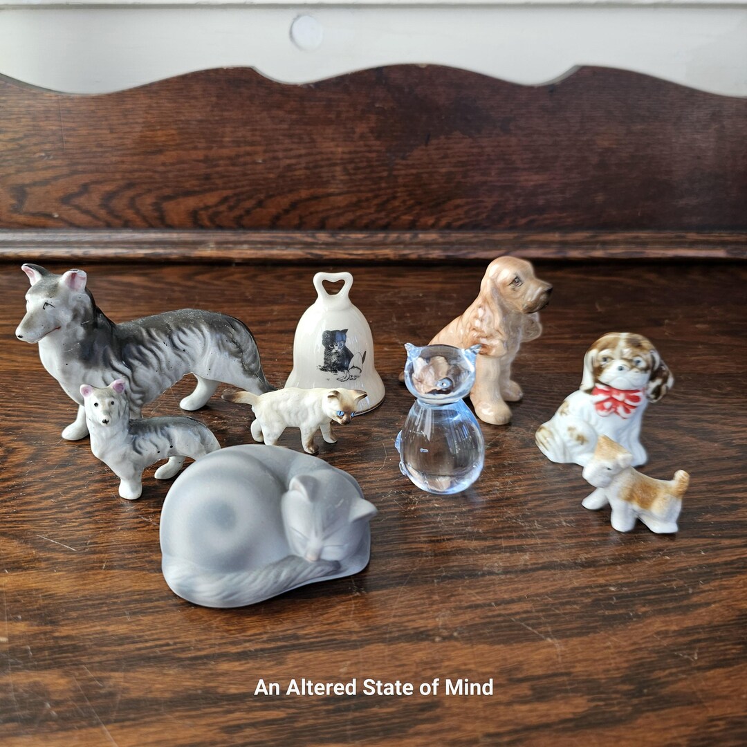 Vintage Dog and Cat Figurine Lot, Porcelain Ceramic, Shadow Box Filler ...