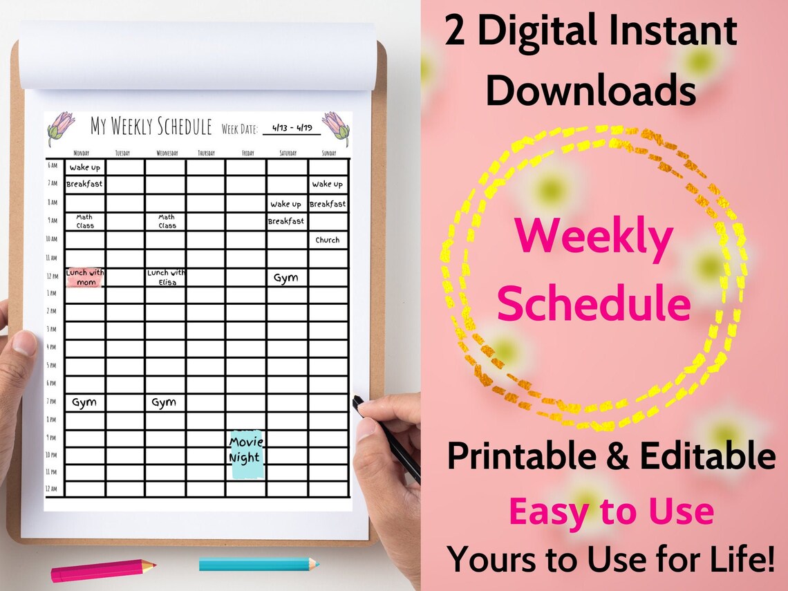 Weekly Planner Printable Weekly Schedule Week Planner | Etsy