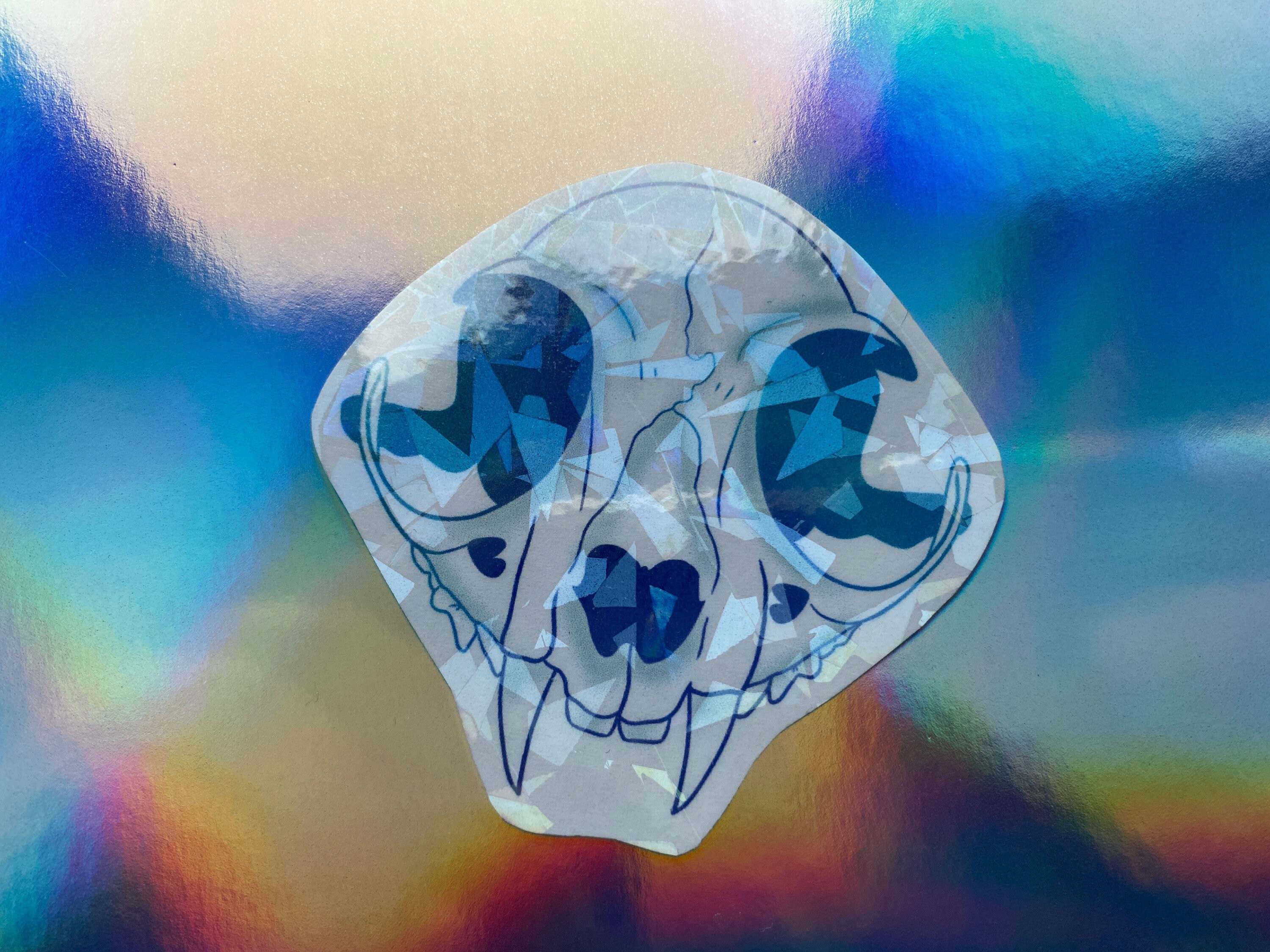 Holographic Cat Skull Sticker Water Resistant Vinyl Cute - Etsy