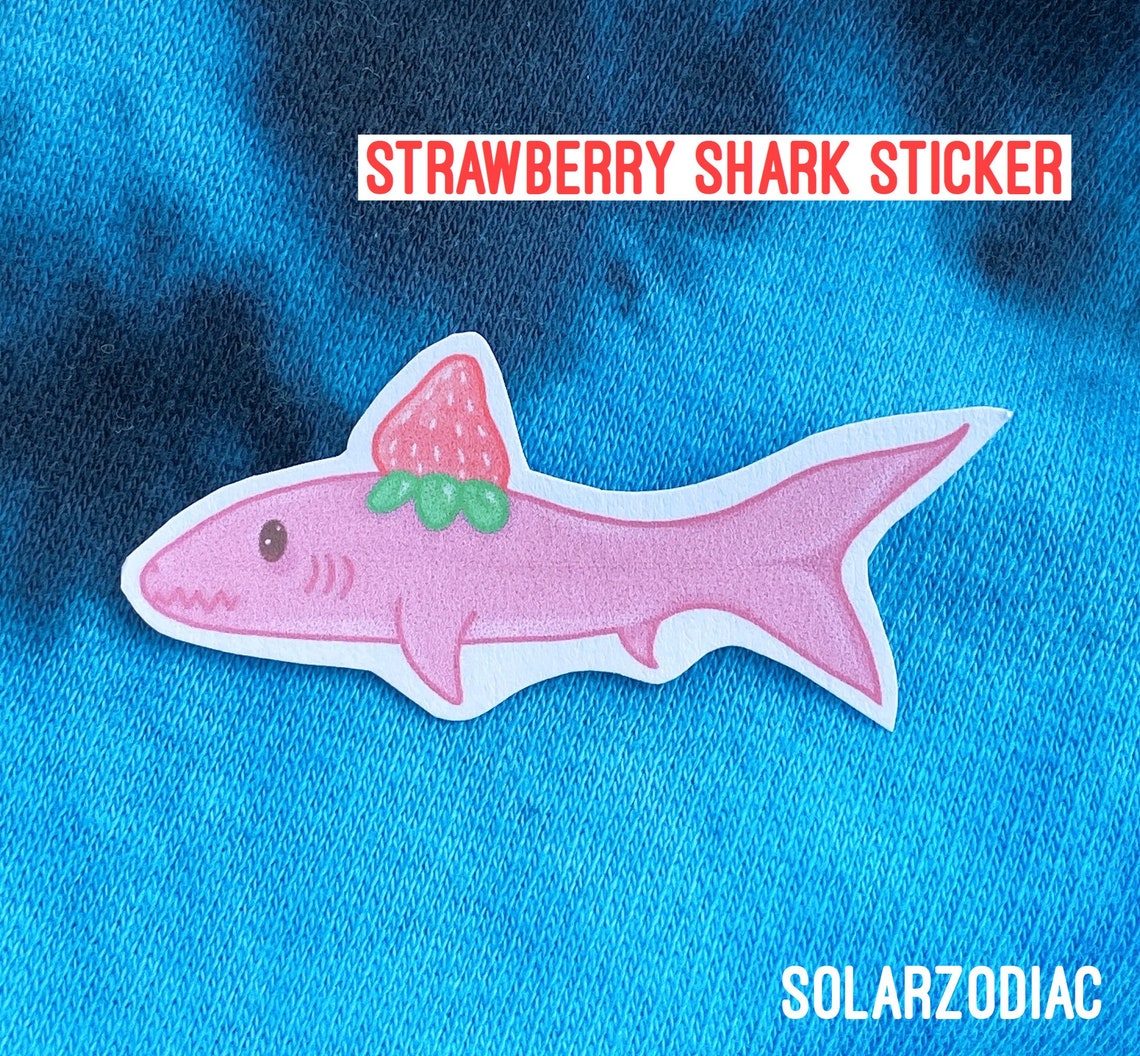 Strawberry Shark Sticker Cute Pink Shark Original Design - Etsy