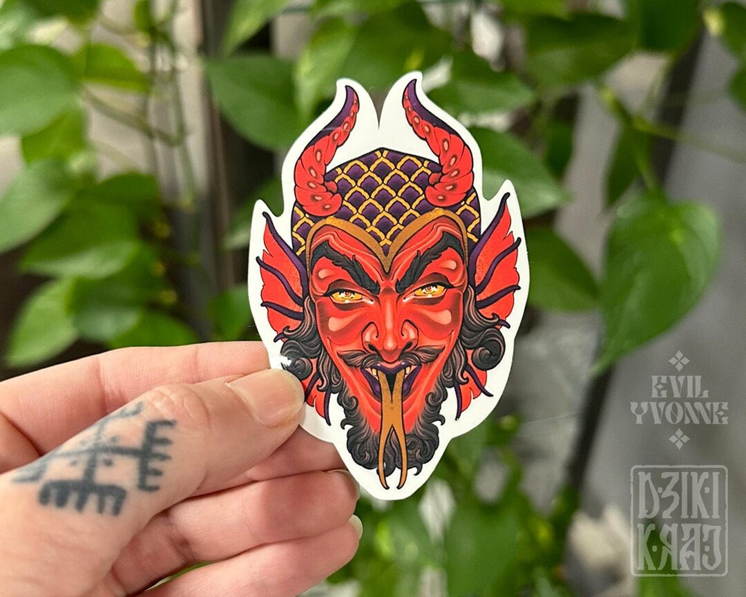 Devil VINYL STICKER Snake Lucifer Mask Neotrad Art Nouveau Tattoo Demon ...
