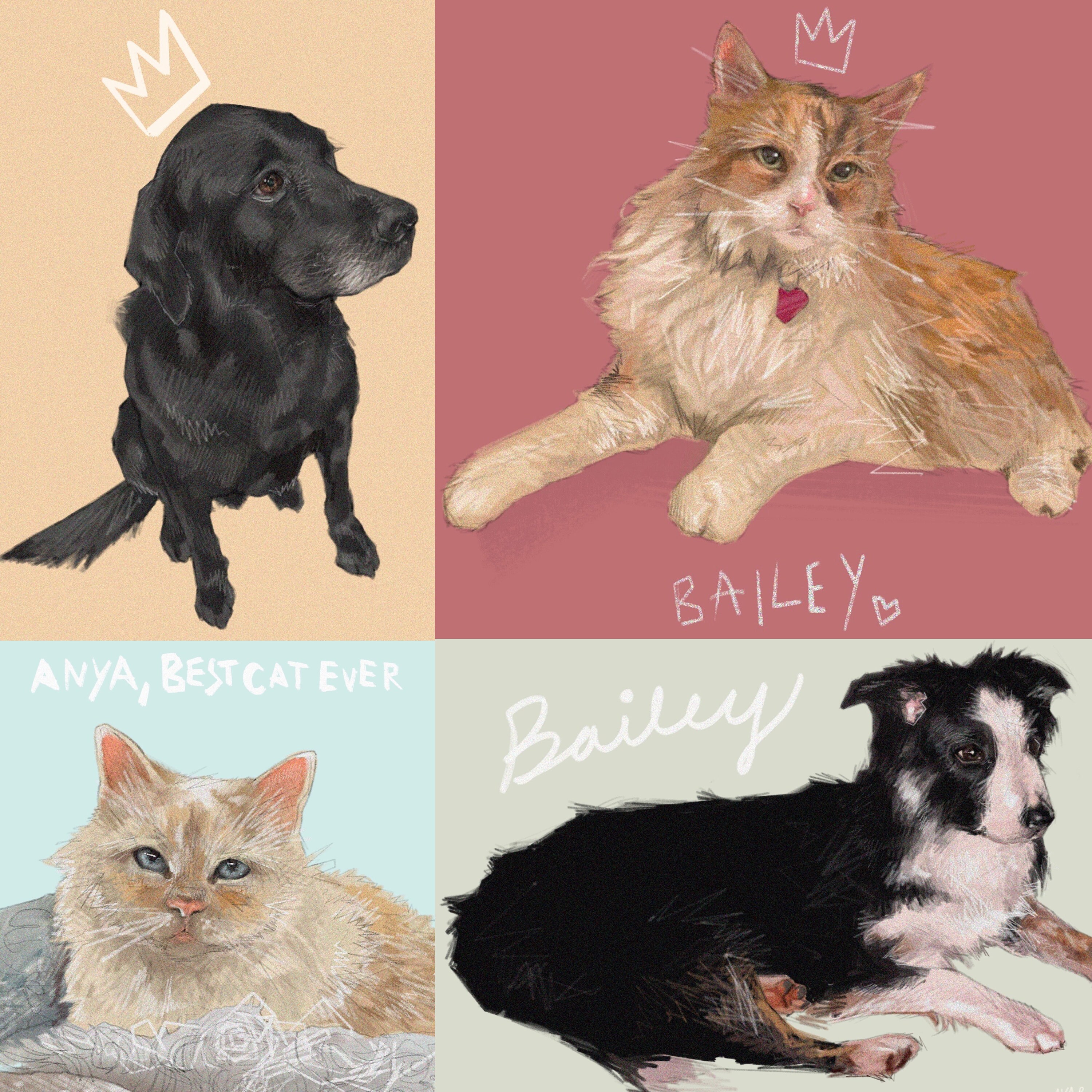 Custom Digital Full body Pet Portrait for dog cat rabbit | Etsy