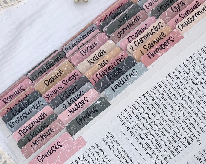 Sage Blush Pink Mustard Bible Tabs CARDSTOCK, Bible Book Index Tabs ...