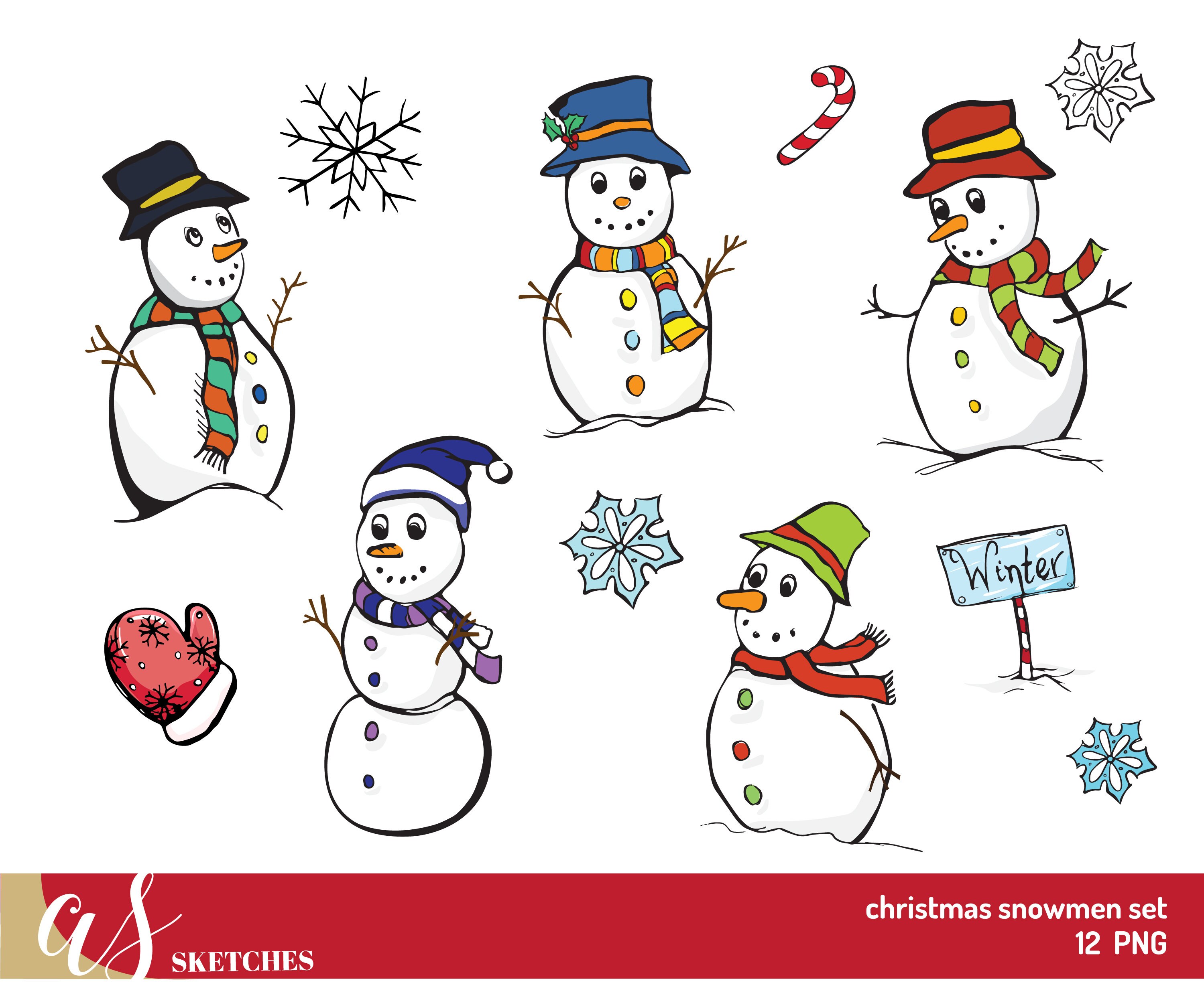 Christmas Snowmen Set PNG Christmas Clipart Snowman - Etsy