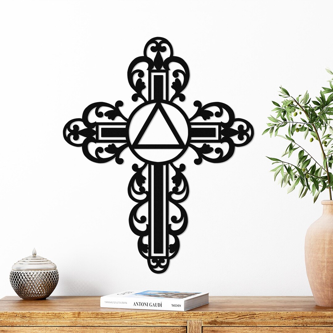 AA Recovery Symbol Cross | 12 Step Wall Art | NA Al-anon Gift | Metal ...