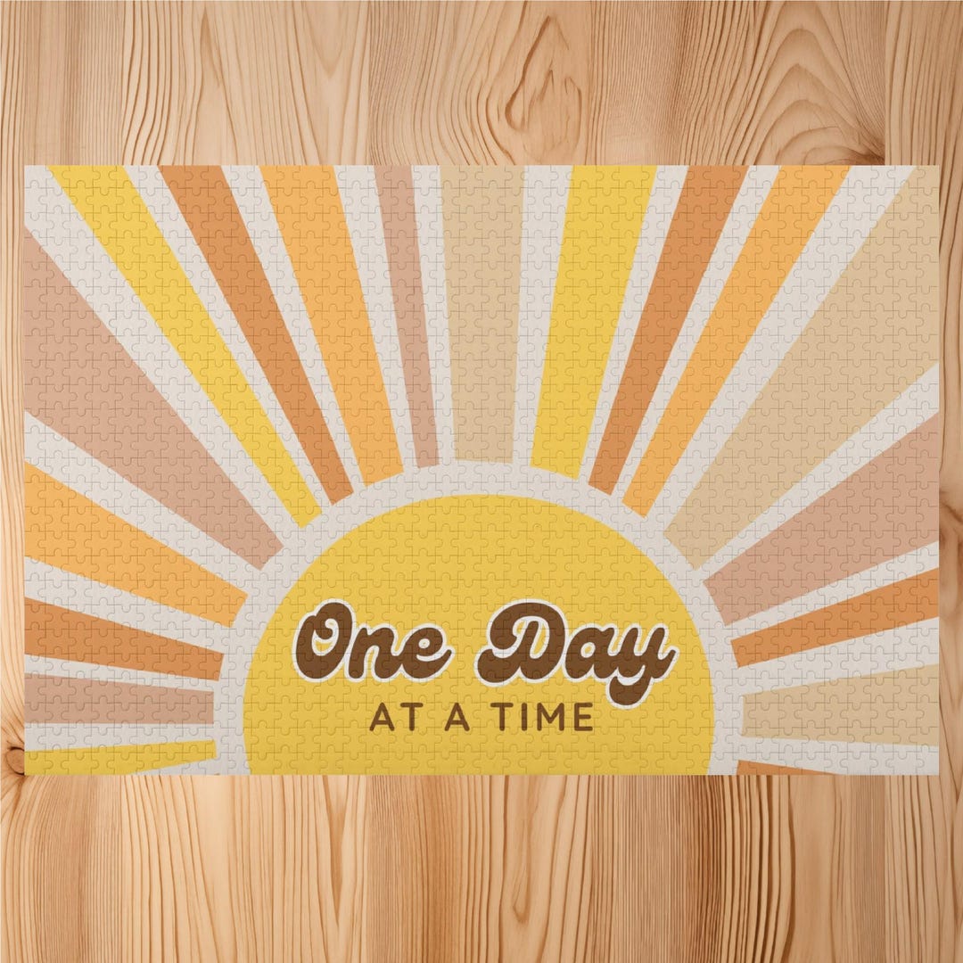 One Day at a Time Puzzle | Retro Sober Gift | AA NA Al-anon Recovery ...