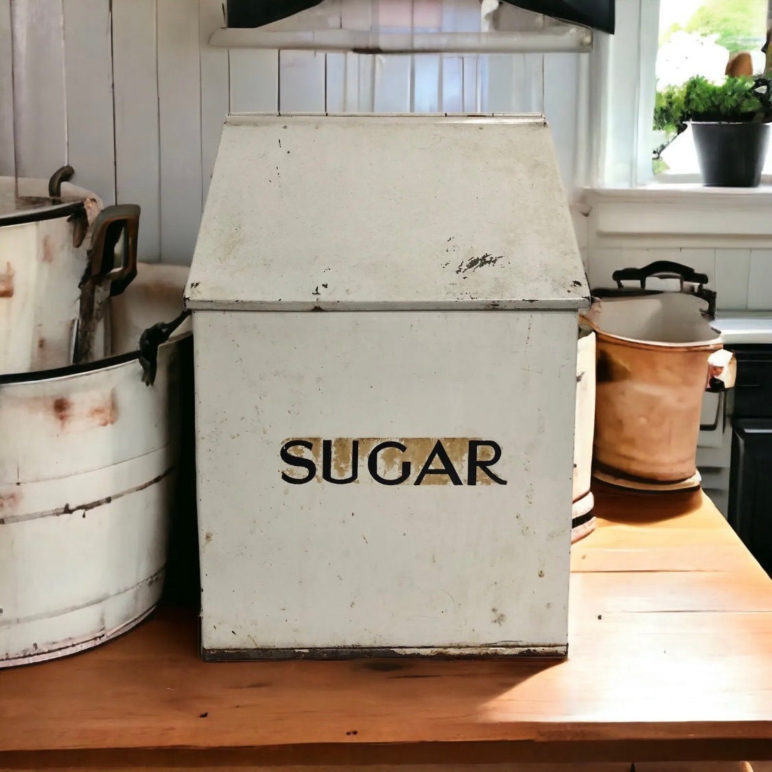 Antique Slant Front Sugar Bin Hinged Tin Metal Hoosier - Etsy