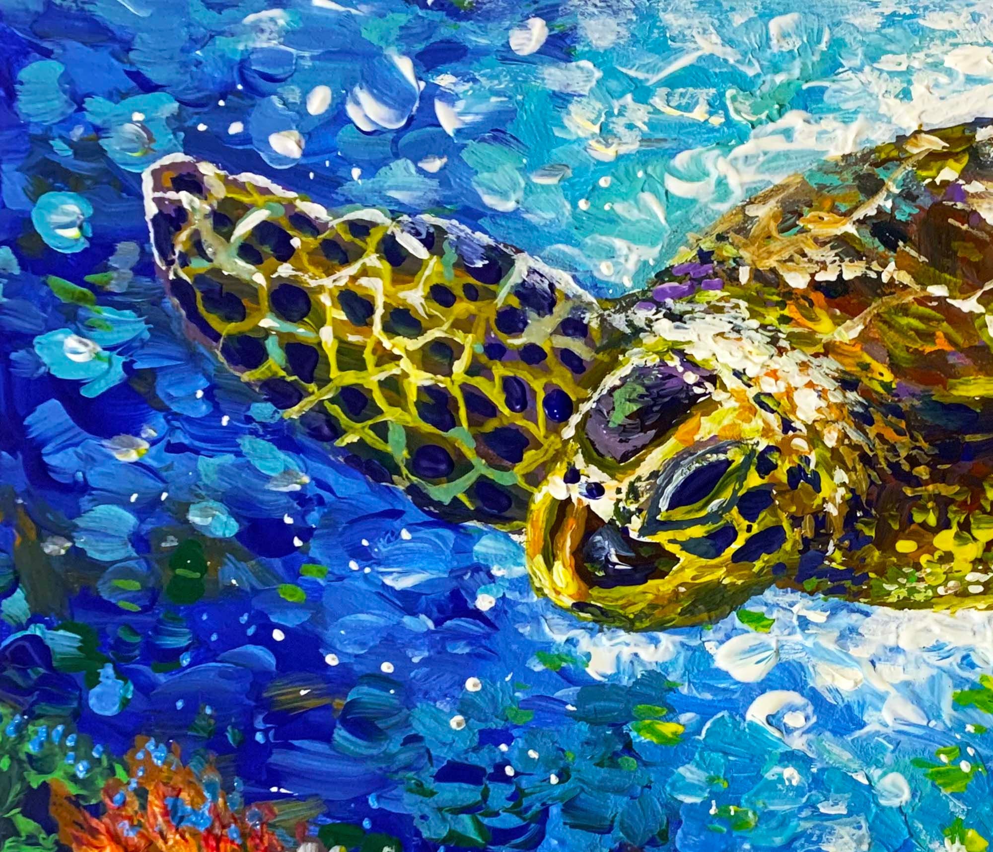 Tortoise Ocean Original Oil Painting Seascape Underwater Art 8 | Etsy