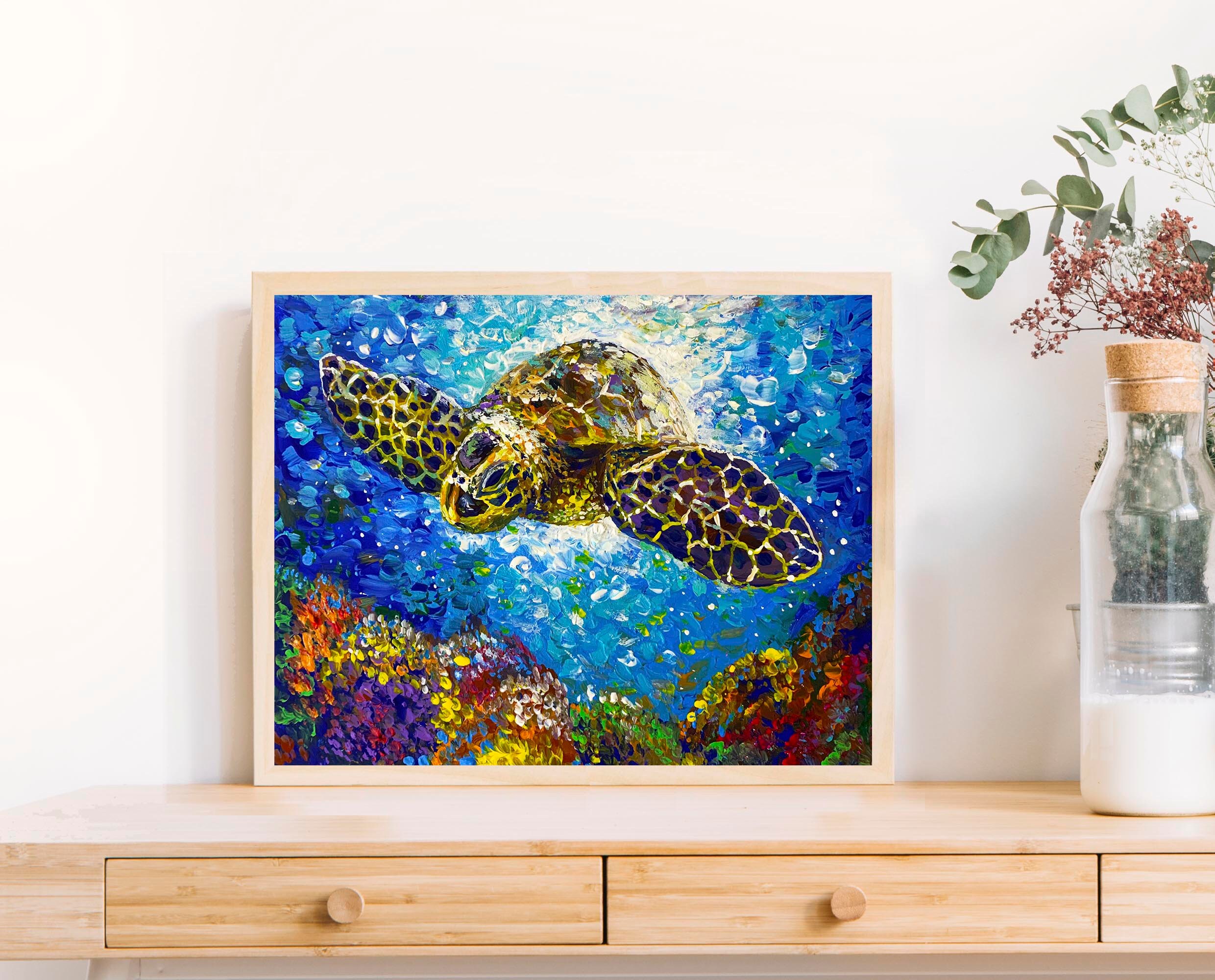Tortoise Ocean Original Oil Painting Seascape Underwater Art 8 | Etsy