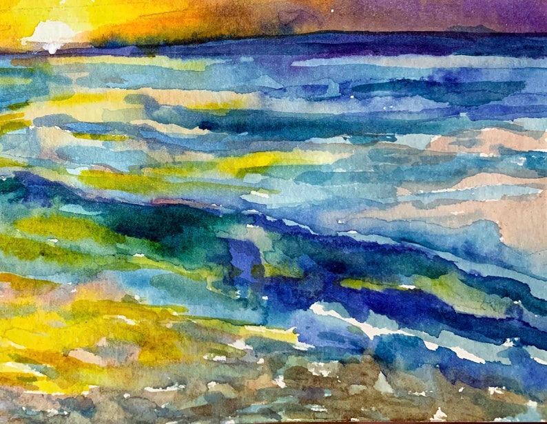 Sunset Ocean Watercolor Painting Original Art Seascape Artwork - Etsy