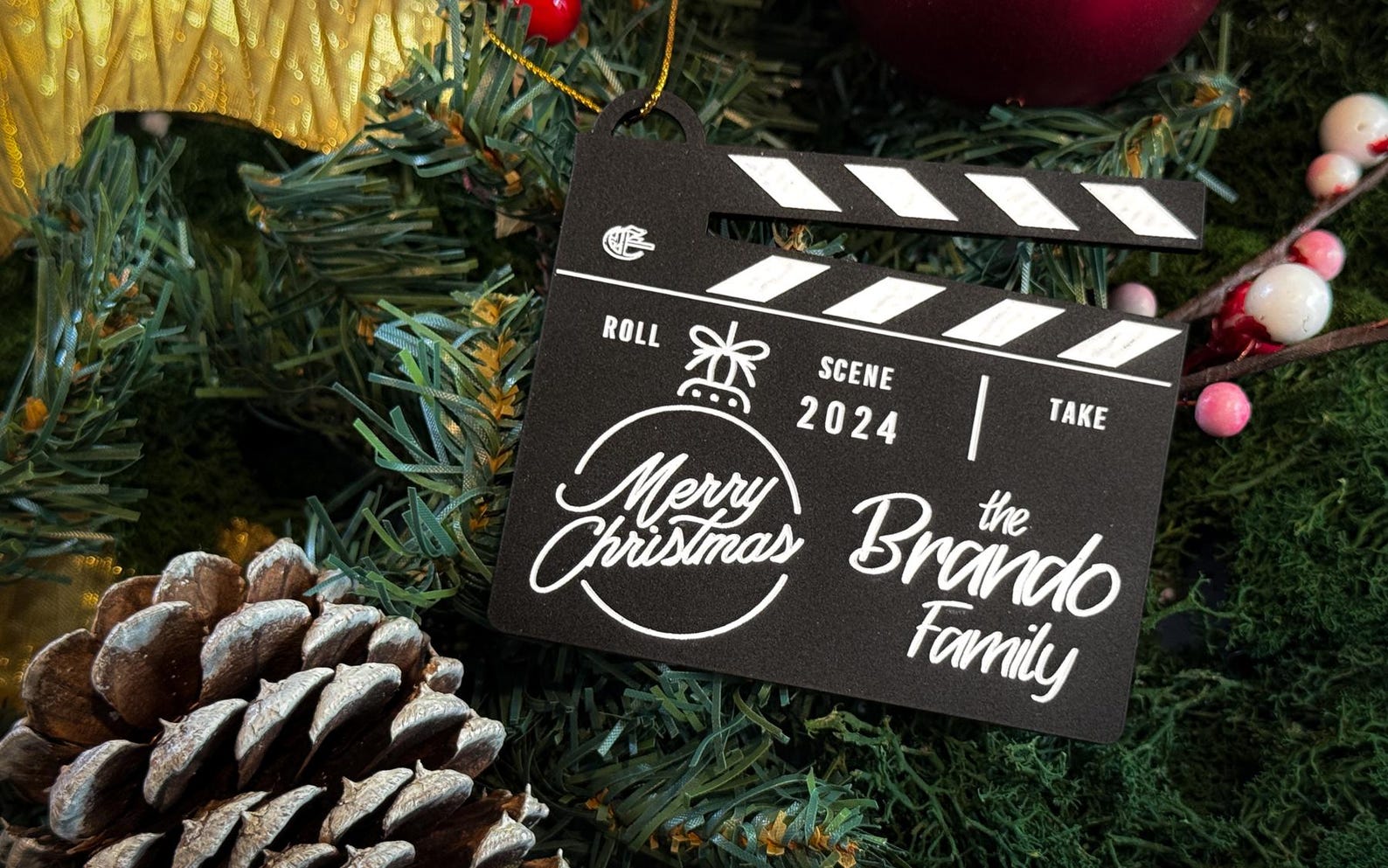 Custom Holiday Slate Ornament - Design a Clapperboard - Merry Christmas ...