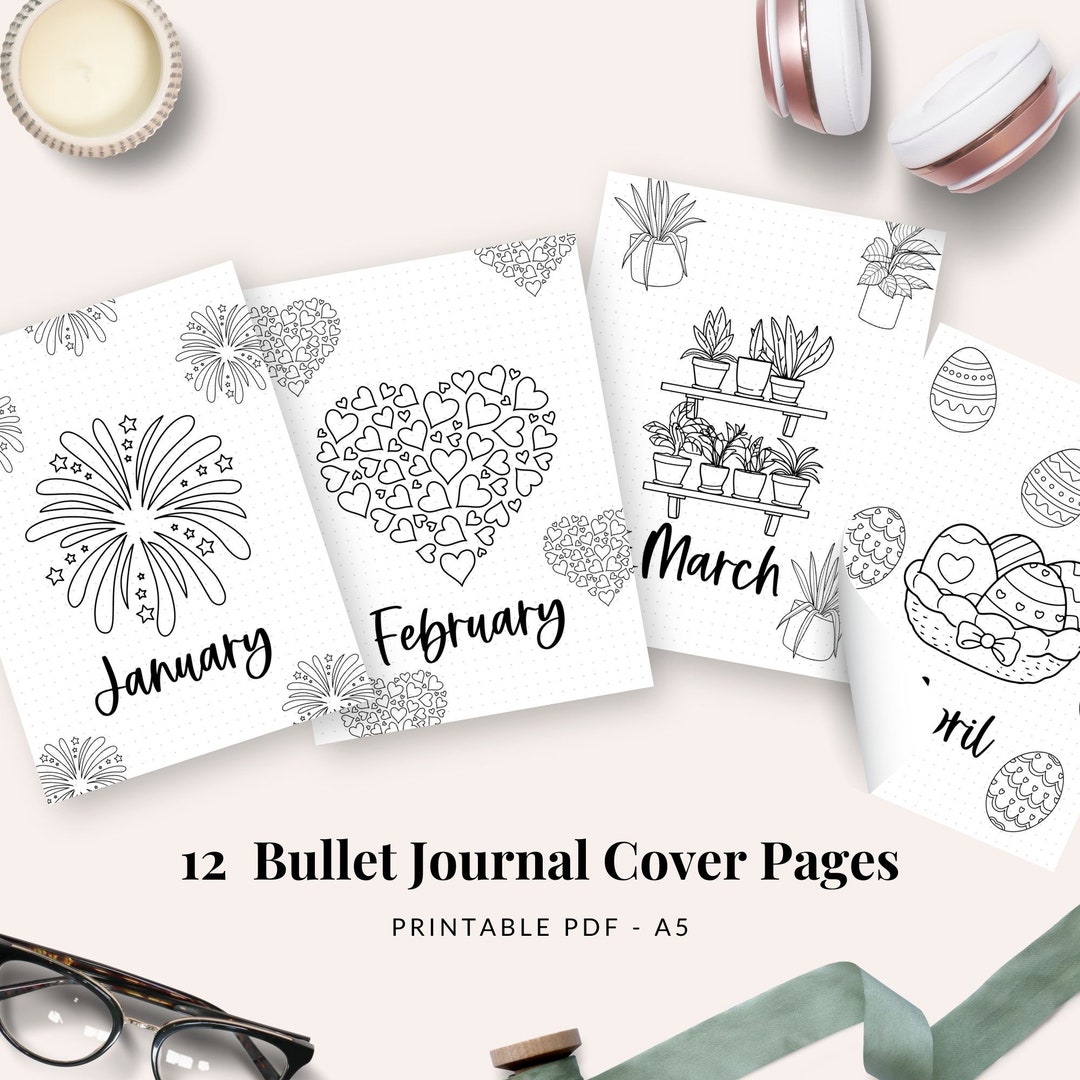 12 Printable Monthly Cover Pages, A5 Planner Title Page, Bullet Journal ...