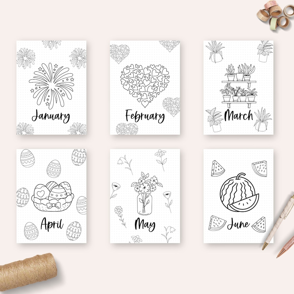 12 Printable Monthly Cover Pages, A5 Planner Title Page, Bullet Journal ...
