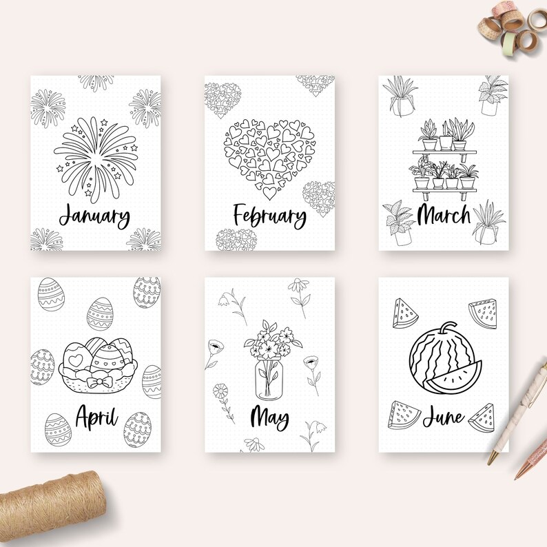 12 Printable Monthly Cover Pages, A5 Planner Title Page, Bullet Journal ...