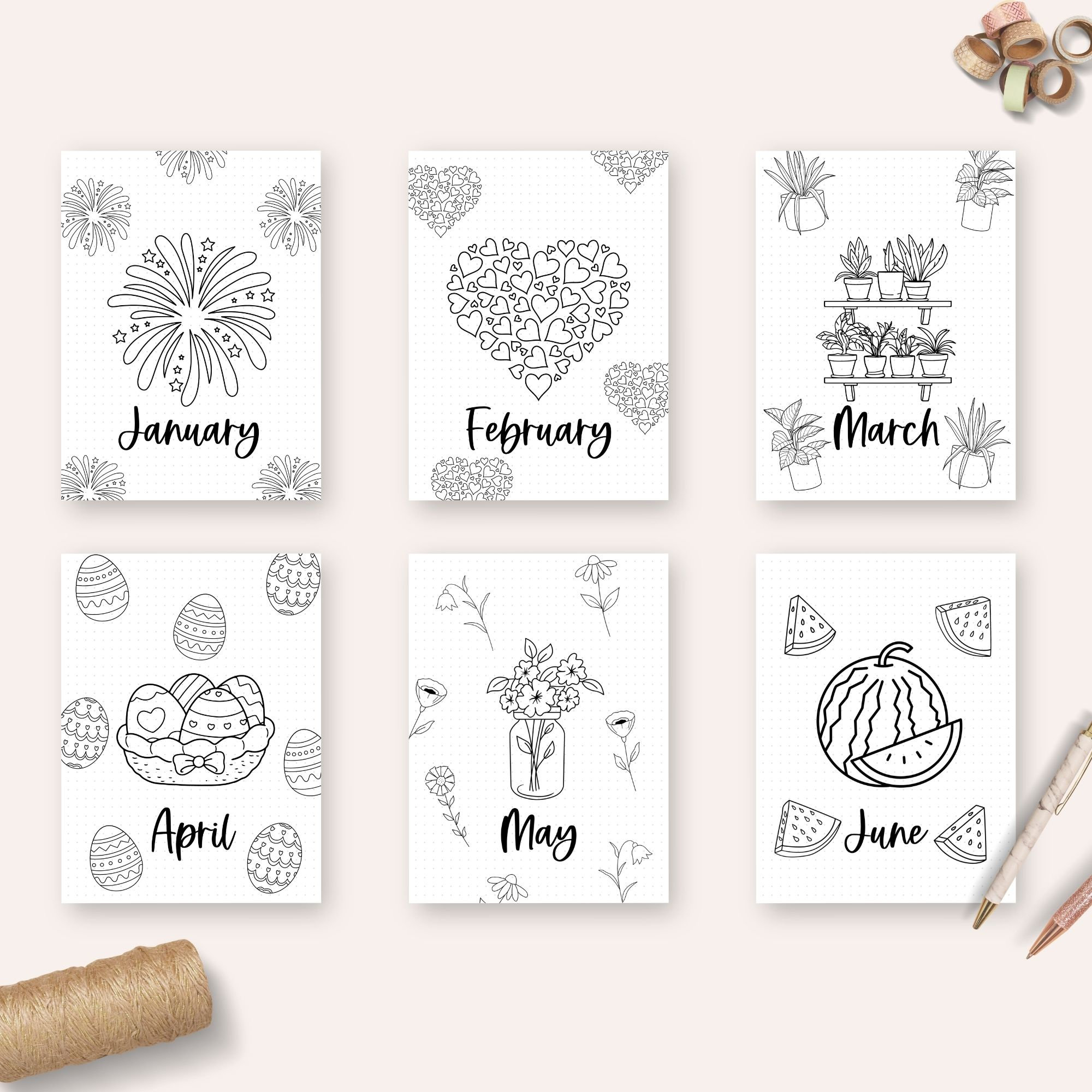 12 Printable Monthly Cover Pages, A5 Planner Title Page, Bullet Journal ...