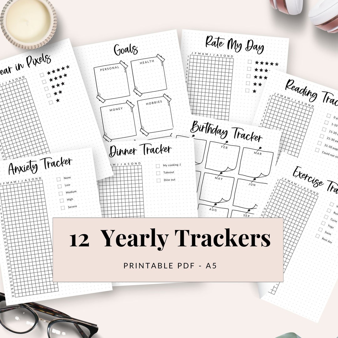 12 PRINTABLE Trackers Bundle A5 Bullet Journal Pages A5 Planner Title ...