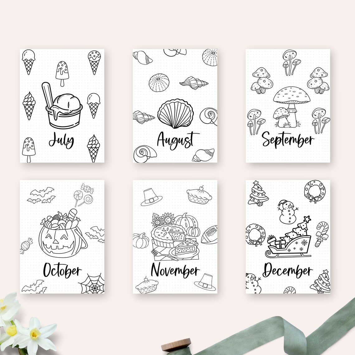 12 Printable Monthly Cover Pages, A5 Planner Title Page, Bullet Journal ...