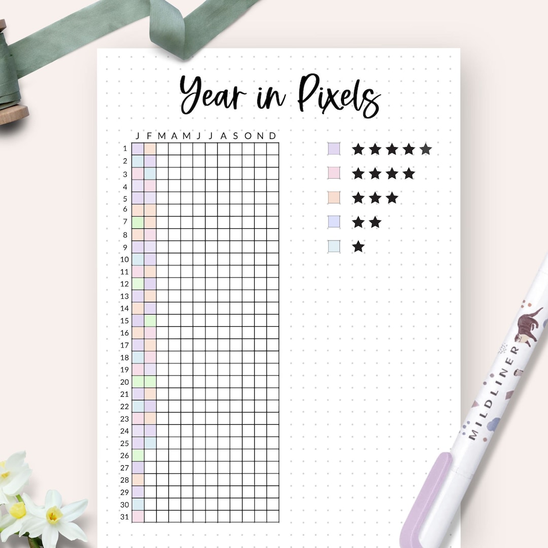 Printable Year in Pixels, A5 Bullet Journal Planner Page, Printable ...