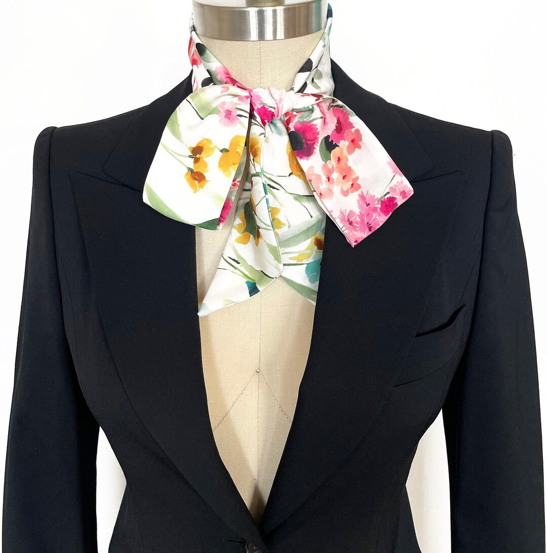 Japanese Floral Long Skinny Scarf Neck Bow Necktie - Etsy
