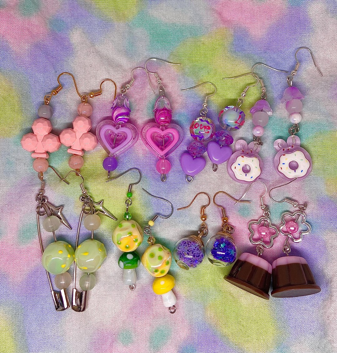 Cute Colorful Heart Mushroom Spades Pudding Dangling Maximalist Beaded ...
