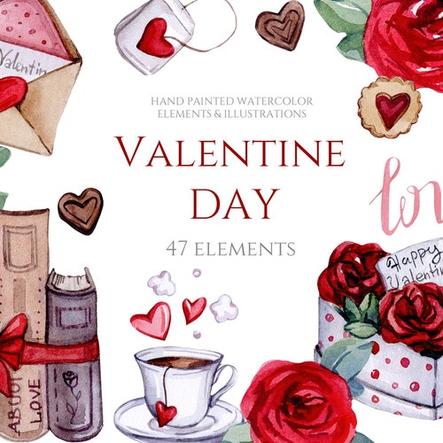 Valentine's Watercolor Clipart. Watercolor Love Clipart. | Etsy