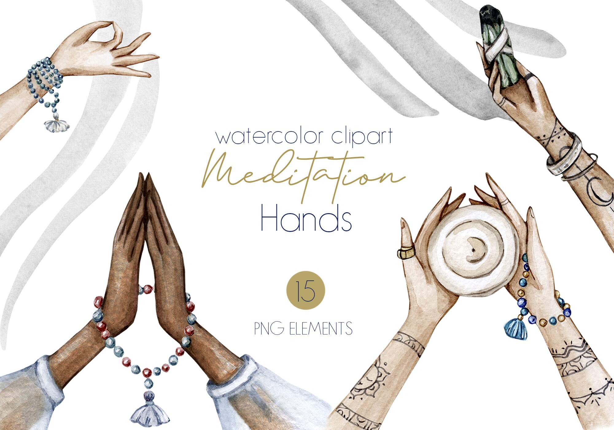 Card Making & Stationery Embellishments Watercolor Meditation Hands ...