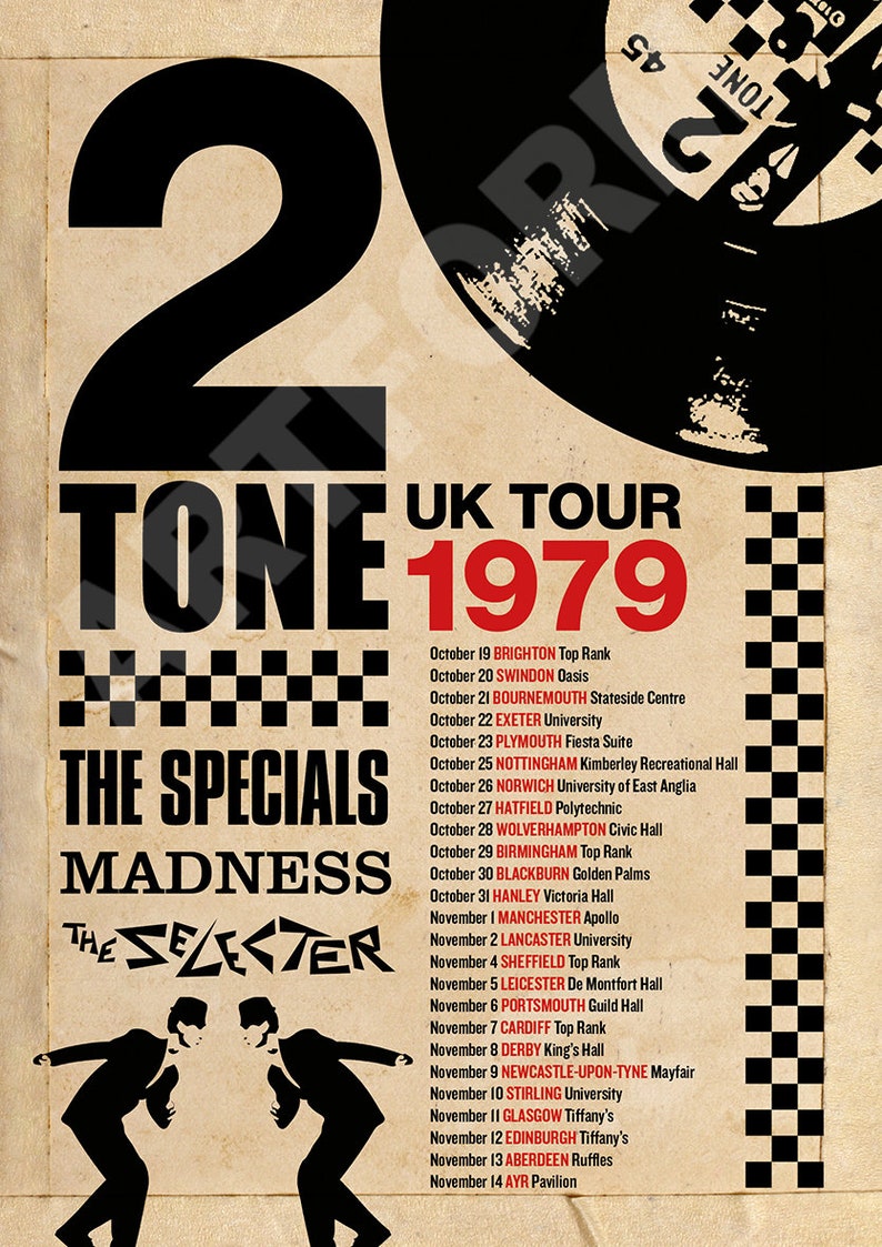 TWO TONE Madness the Specials 1979 UK Tour Poster A3 Size. Dad Gift ...