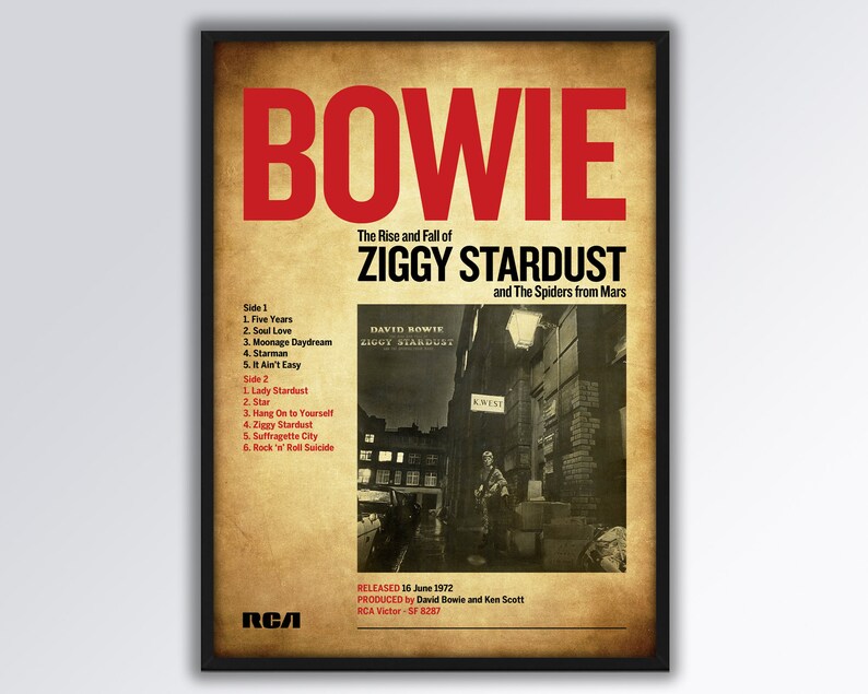 David Bowie Ziggy Stardust Album Poster/print - Etsy